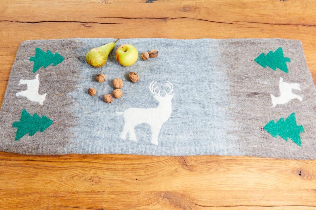 Table Runner Made of Felt Deer Handmade Runner Made of Wool Alpine ...