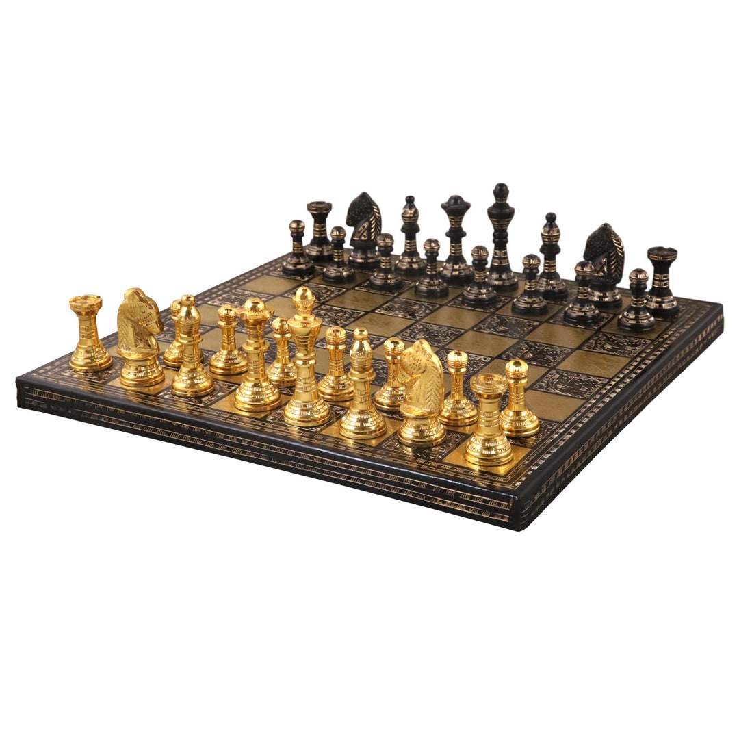 12 Metal Chess Pieces With Board Set Staunton Inspired Luxury Brass Set ...
