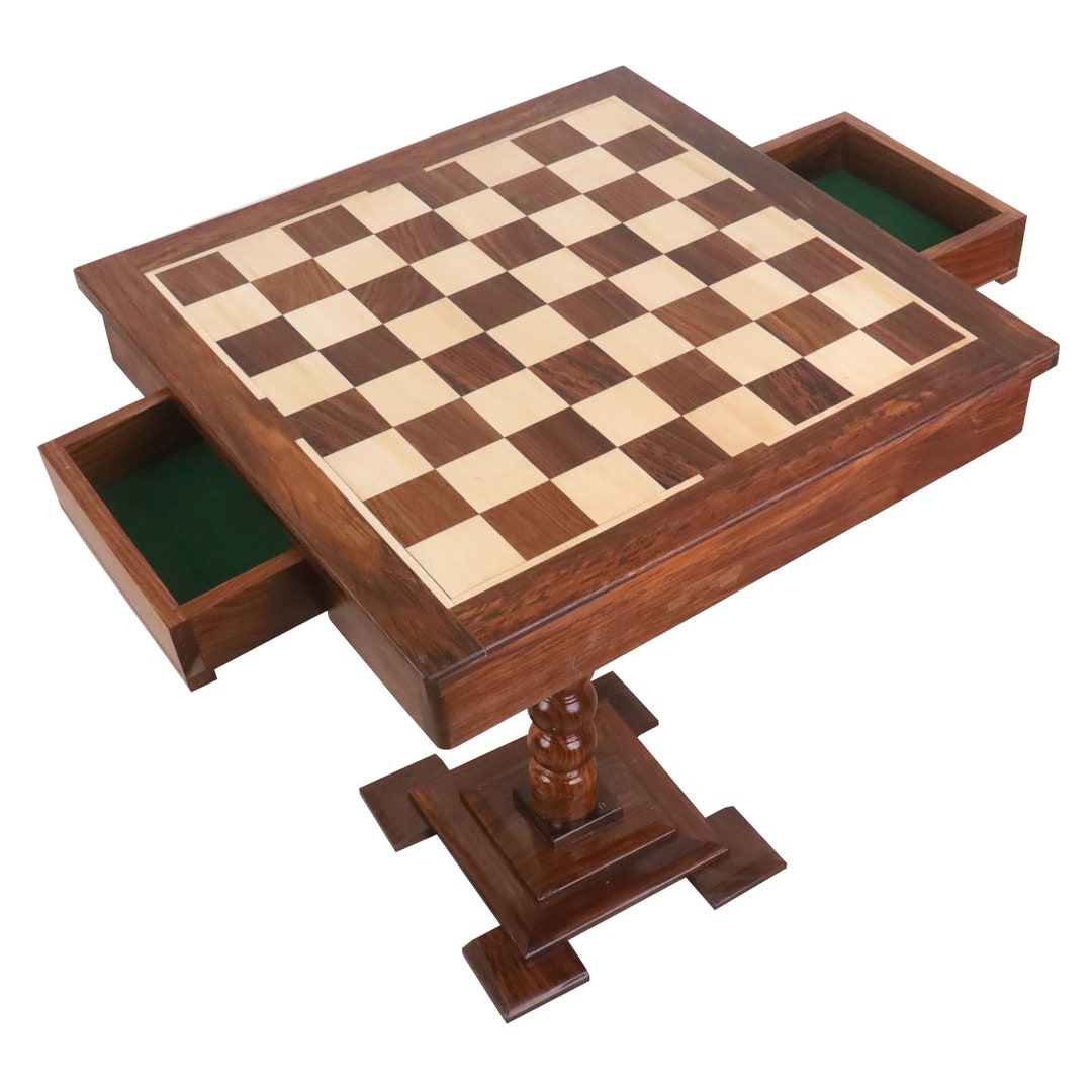 20 Wooden Chess Board Table With Drawers 24 Height Golden Rosewood ...