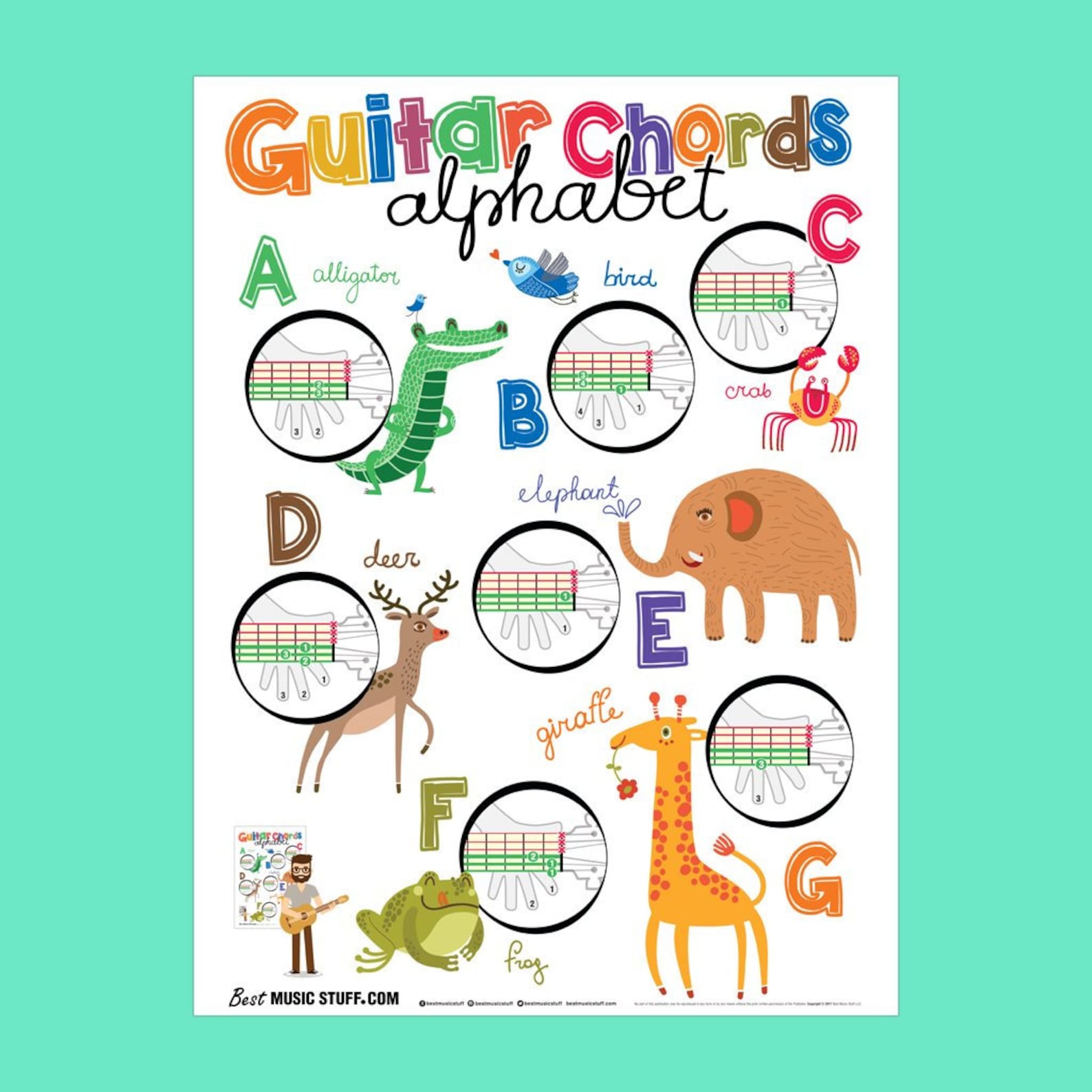 Guitar Chords Alphabet Kids Learning Poster With Animals - Etsy