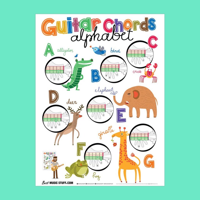 Guitar Chords Alphabet Kids Learning Poster With Animals - Etsy
