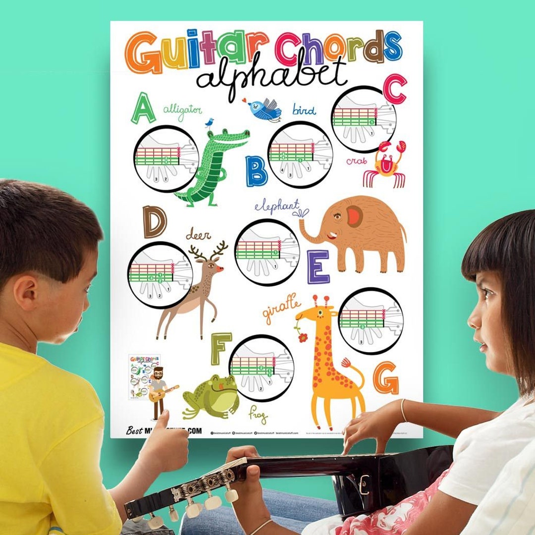Guitar Chords Alphabet Kids Learning Poster With Animals 19"x27 ...