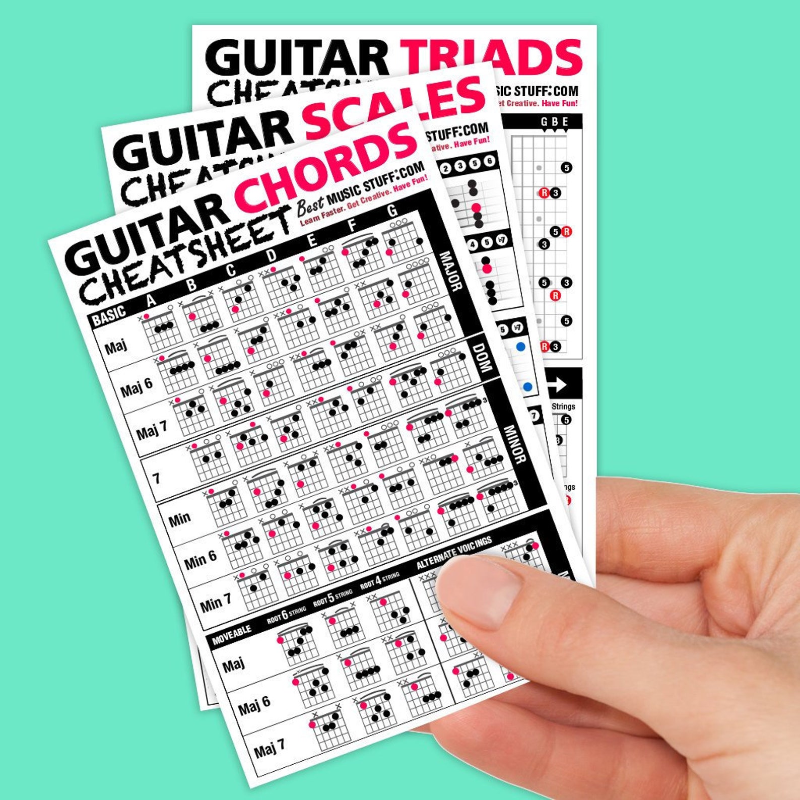 Guitar Chords, Scales and Triads Cheatsheet [3 PACK Bundle] Laminated ...