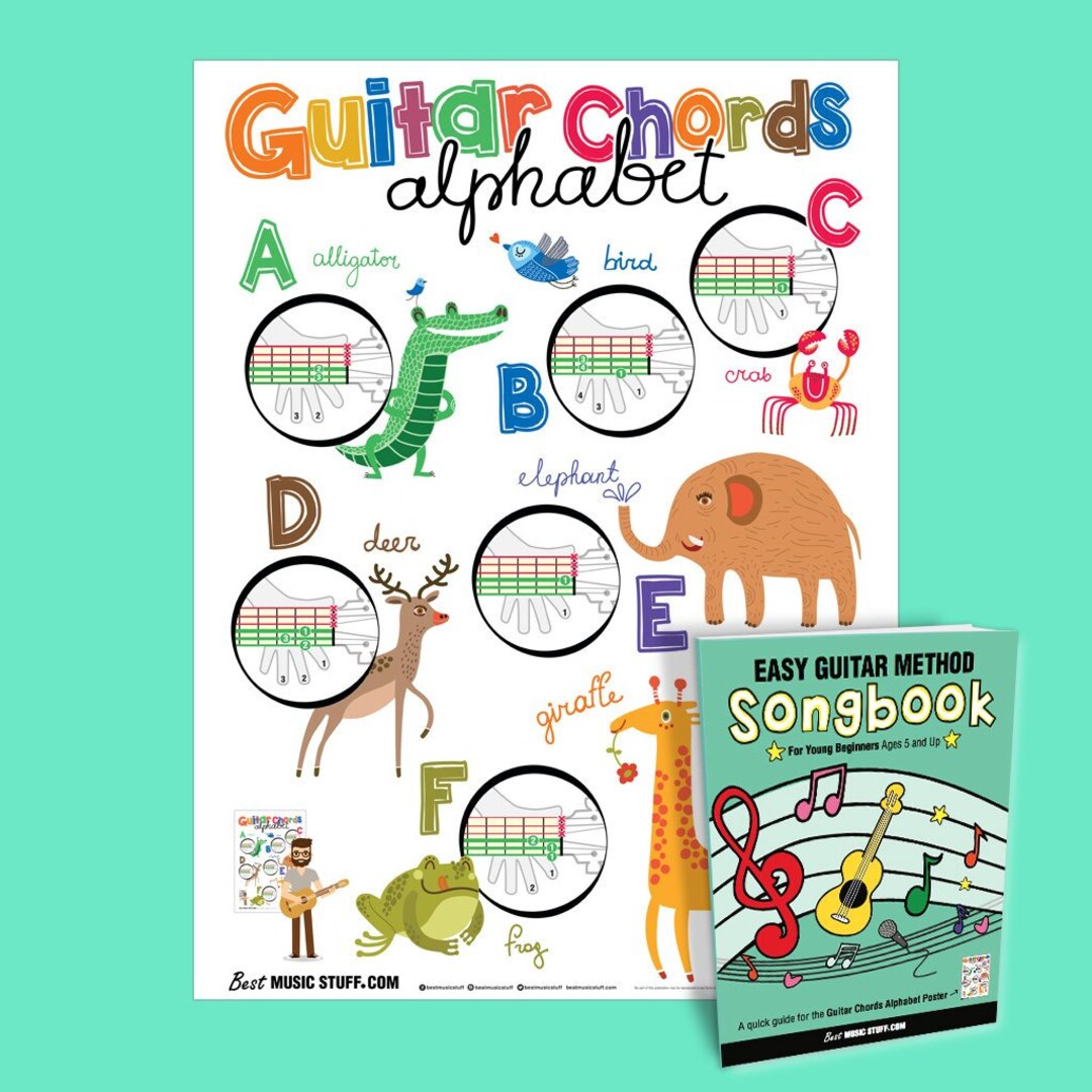 Guitar Chords Alphabet Kids Poster 18"x24" + Easy Guitar Method ...