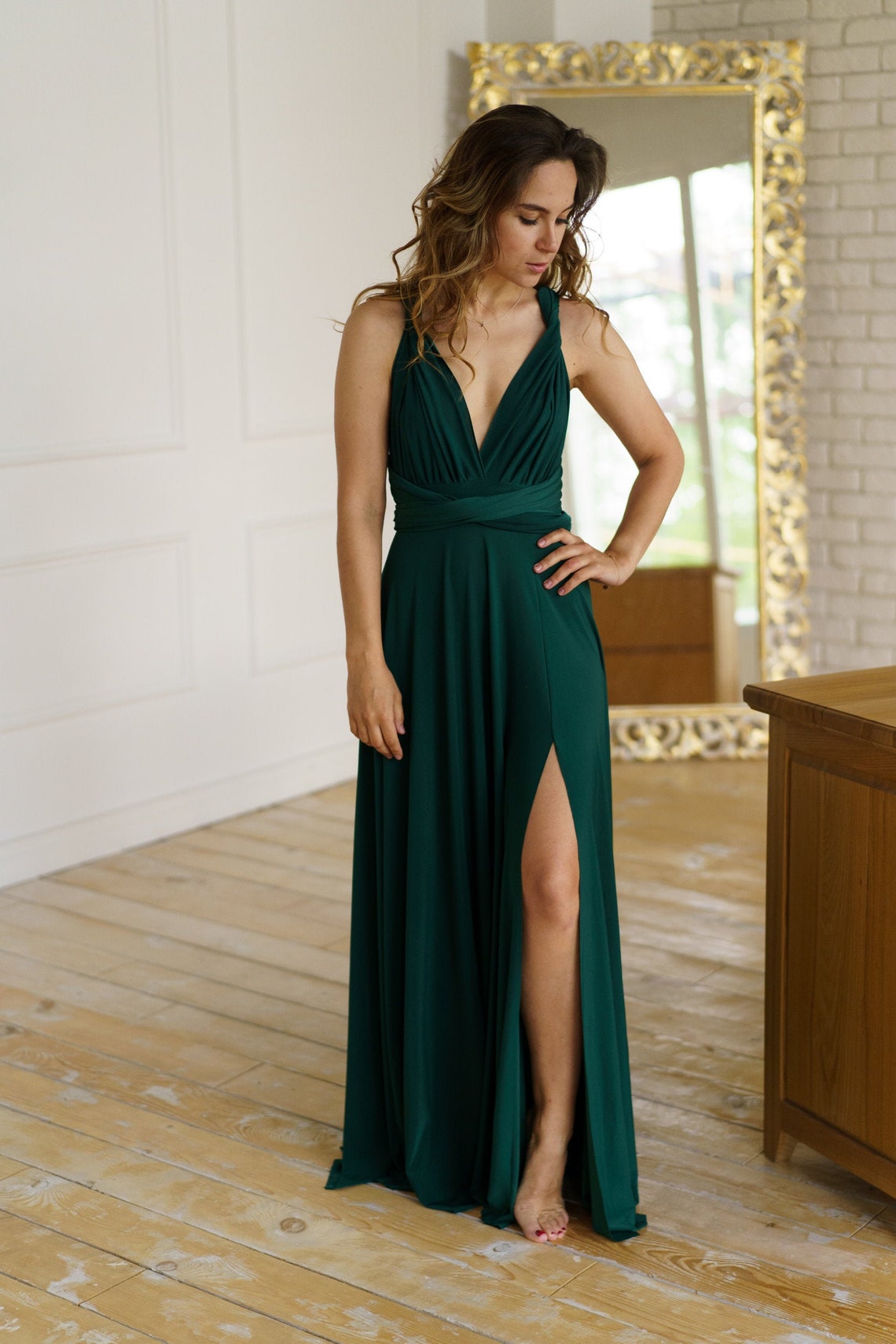 Emerald Green Infinity Dress With A Slit Emerald Green Etsy