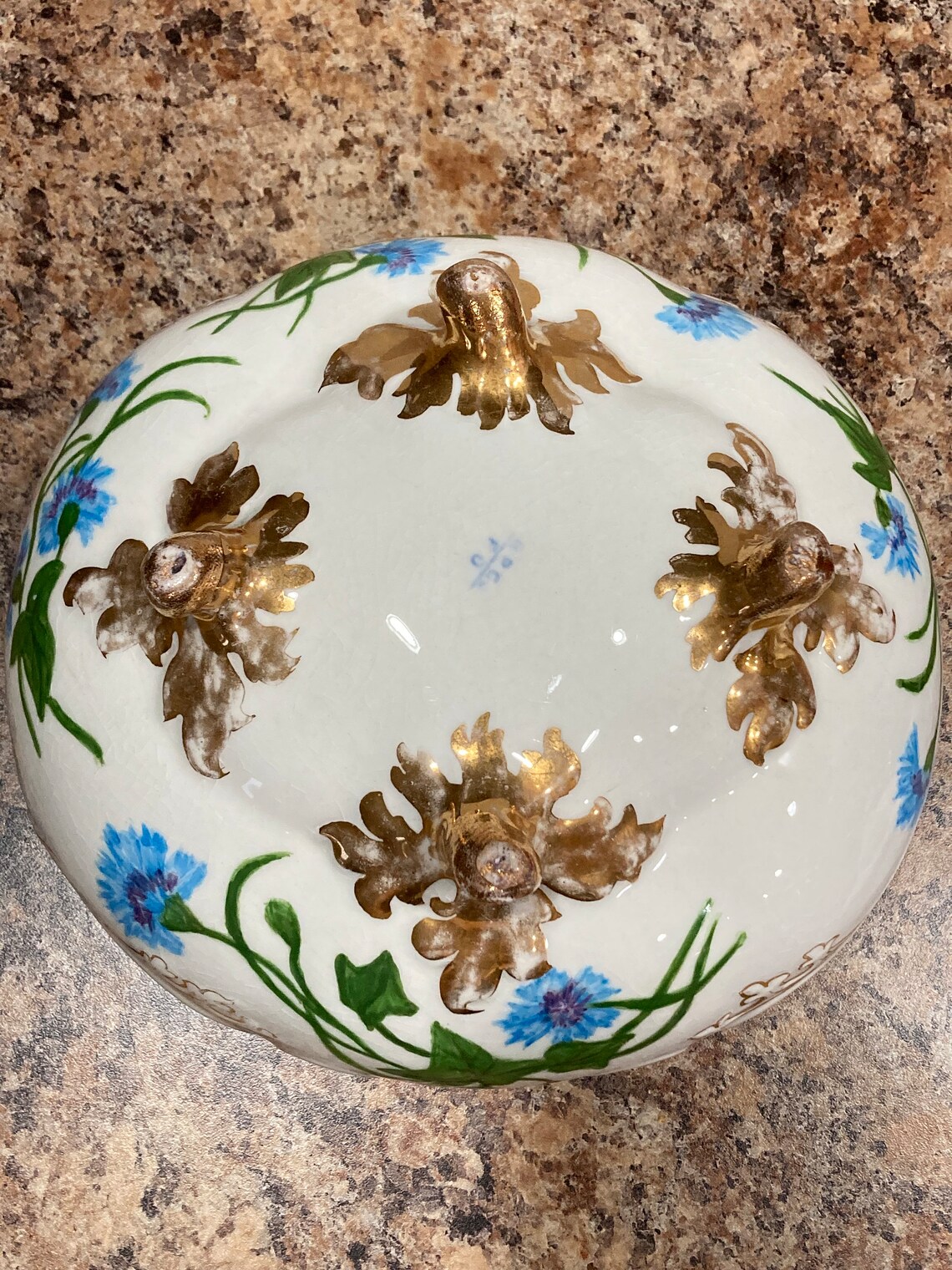 Vintage Footed Console Centerpiece Bowl Hand Painted Curled Edge Gold ...