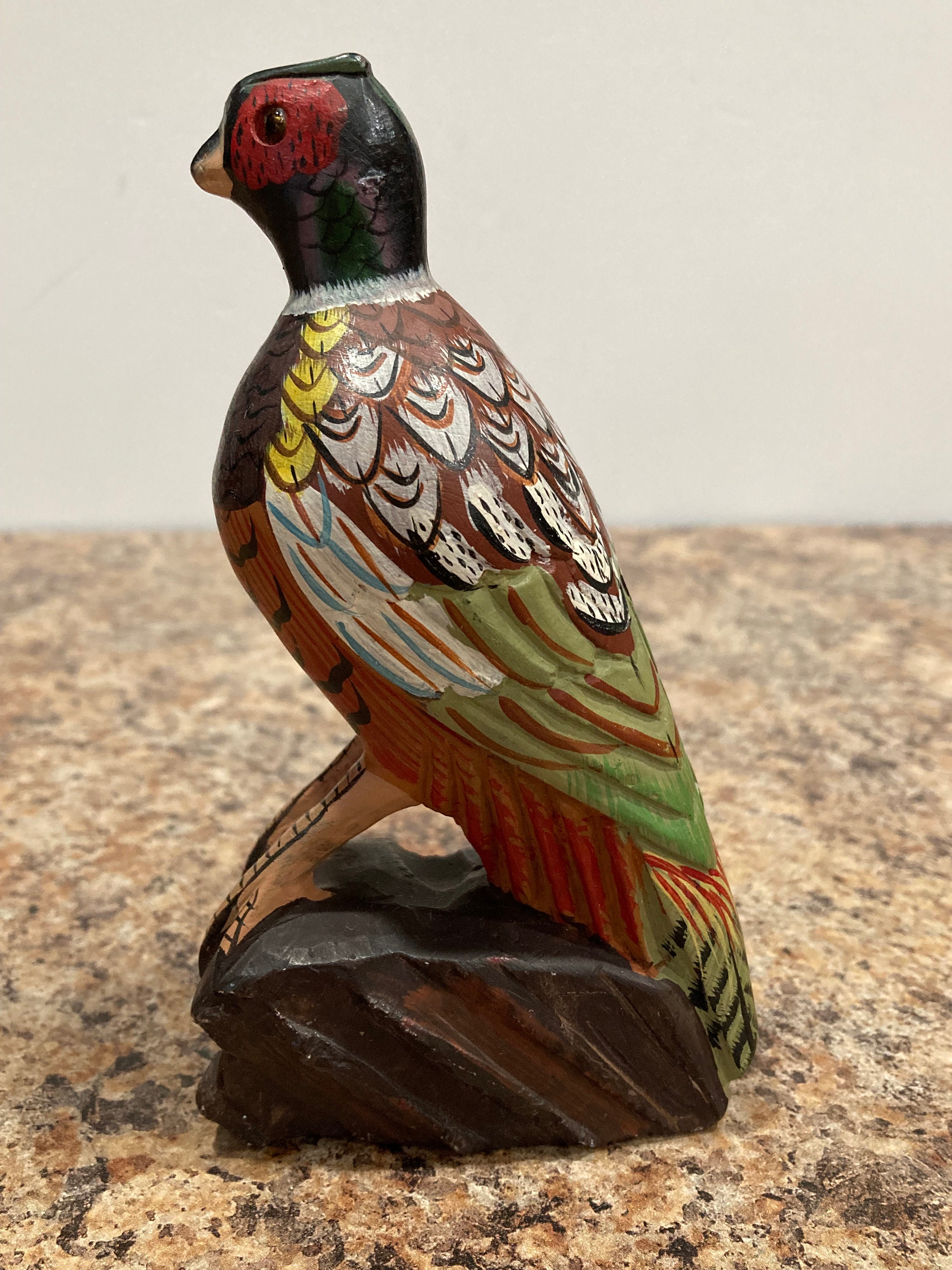 VTG Hand Carved Stone Pheasant Figurine Bird Hand Painted Stone Art - Etsy