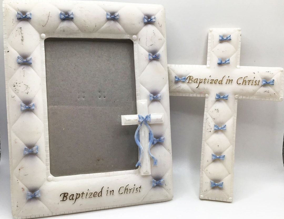 Faux Stone Marble Baptism Picture Frame and Cross Baptized in Christ ...