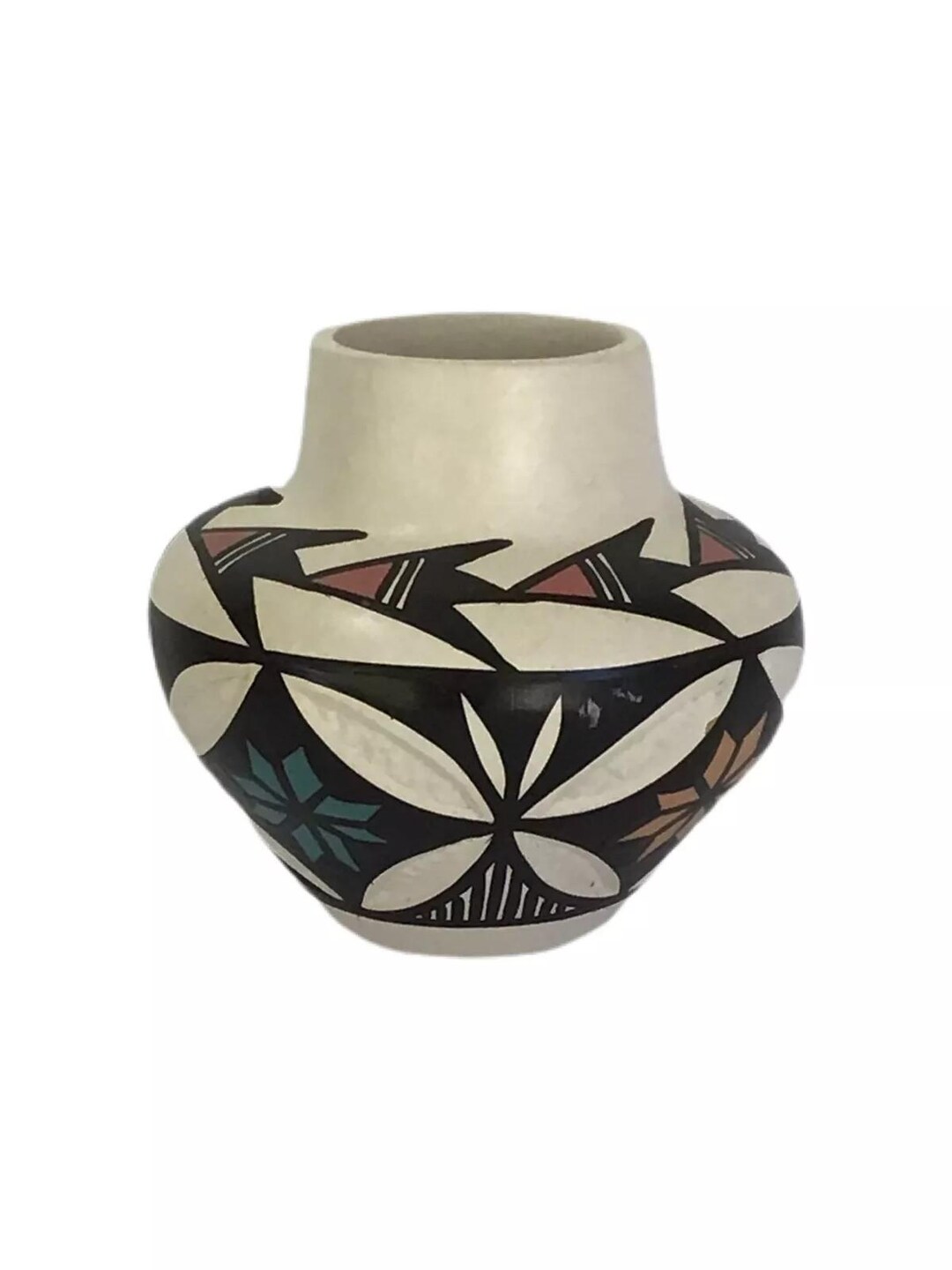 Native American Indian Acoma NM Art Pottery Polychrome Hand Carved Vase ...