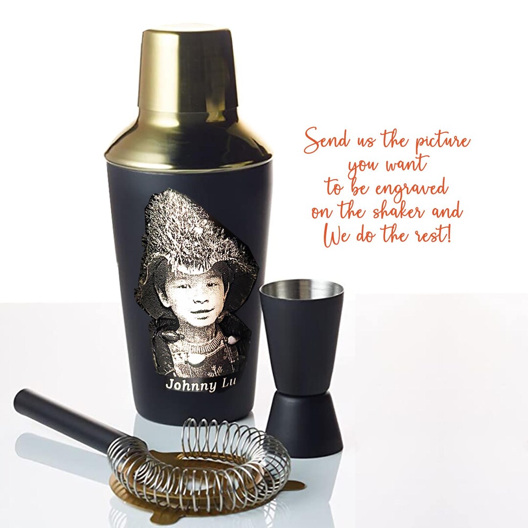 Custom Engraved Cocktail Shaker Photo Set - Etsy
