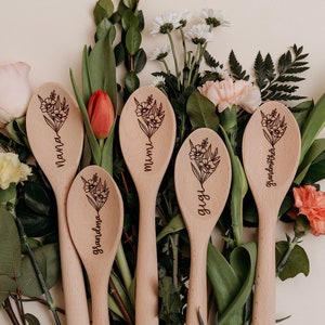 Grandma Spoon | Personalized Wooden Gift for Grandma | Flower Bouquet ...