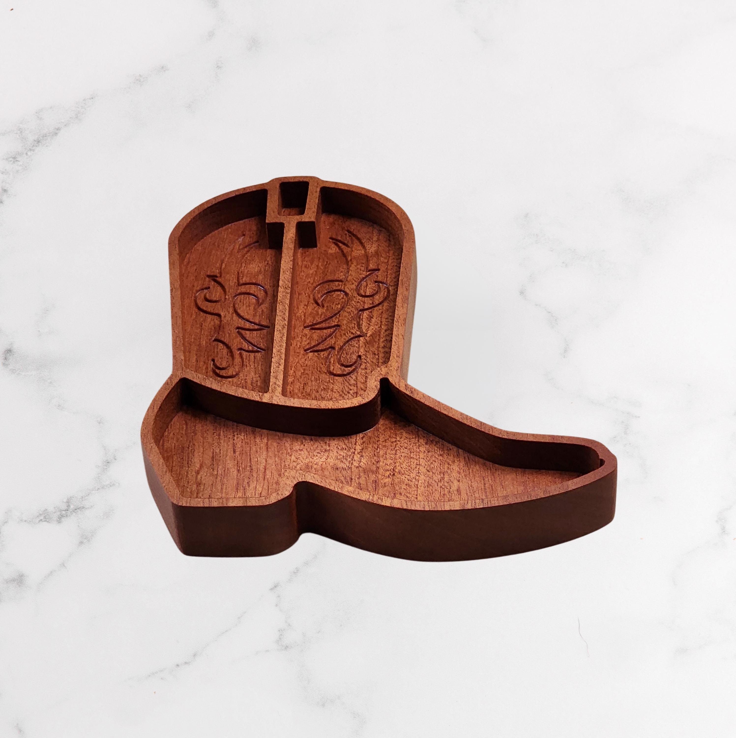 Wood Cowboy Boot Catch All Tray | Carved Cowgirl Chic Boot Design ...