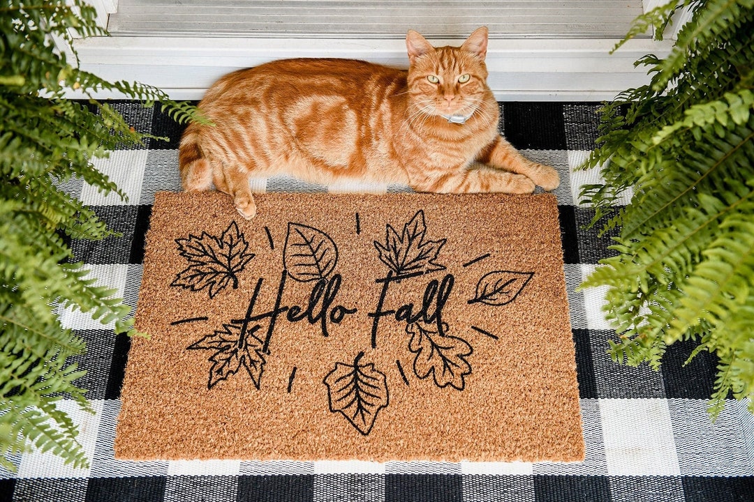 Hello Fall Doormat Fall Vibes Welcome Mat Front Porch - Etsy