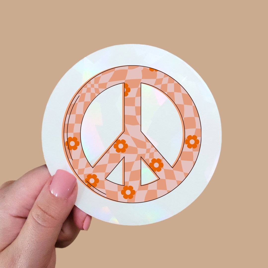 Suncatcher Peace Sign Sticker | Checkered Pink Rainbow Window Decal ...