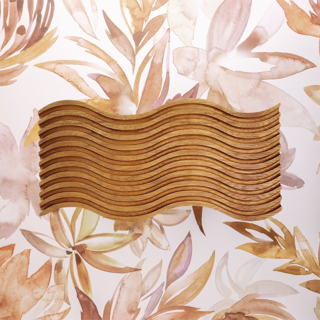 Long Teak Wood Wavy Board Display Modern Boho Decor Serving Tray Decor ...
