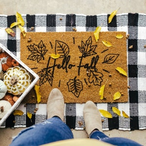 Hello Fall Doormat | Fall Vibes Welcome Mat Front Porch Outdoor Home ...