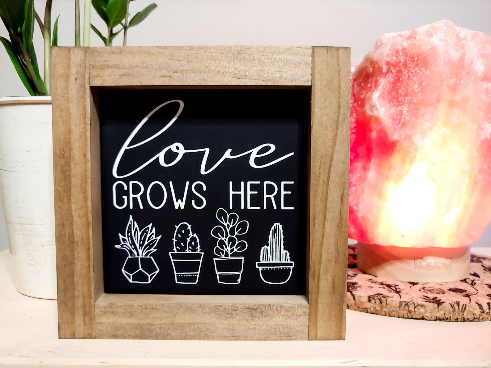 Love Grows Here Sign Mini Plant Lover Sign Cactus Succulent Farmhouse ...
