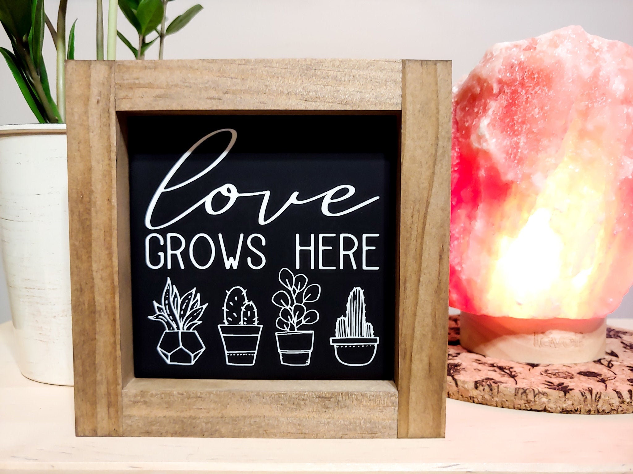 Love Grows Here Sign | Mini Plant Lover Sign | Cactus Succulent ...