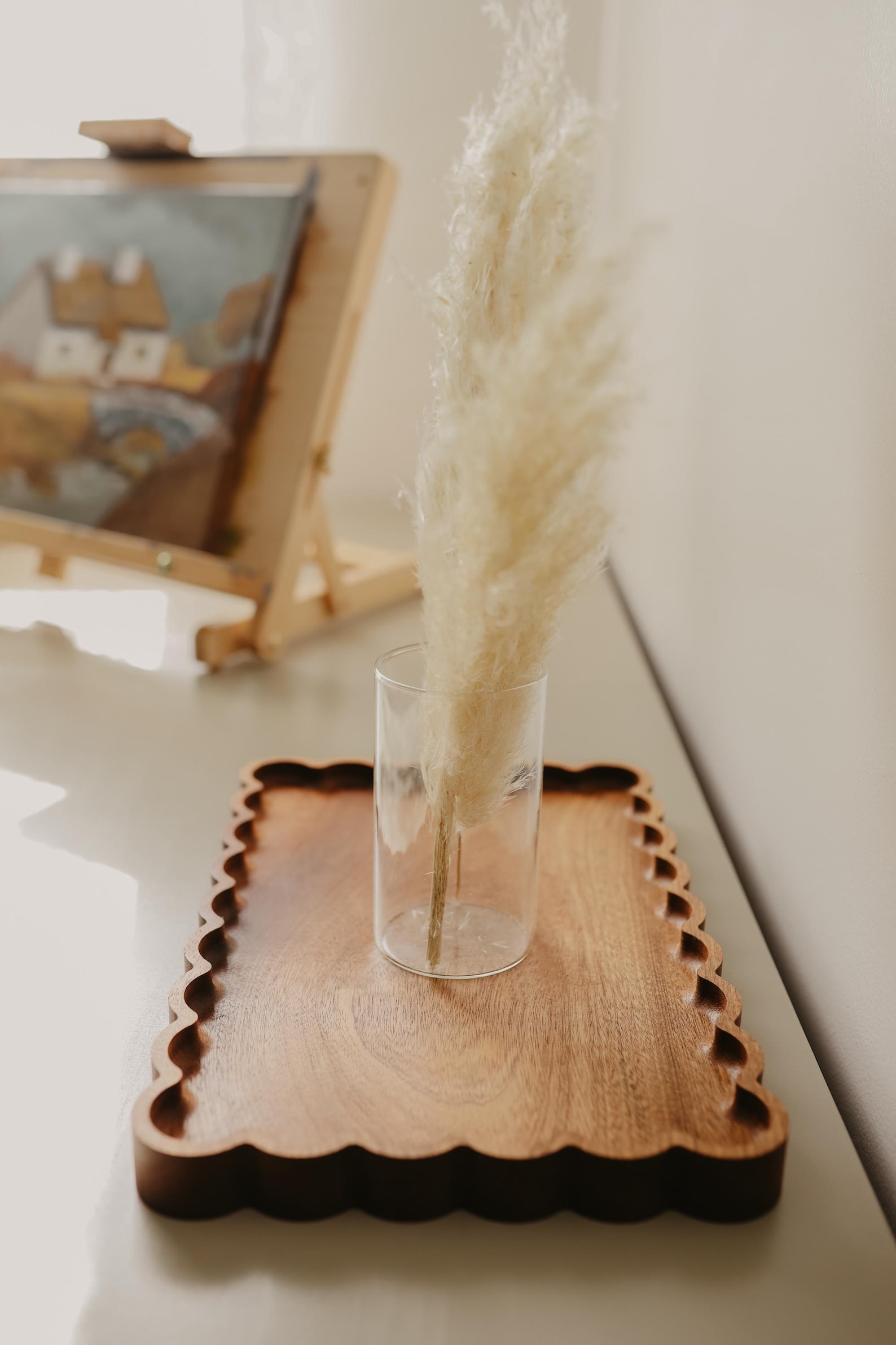 Large Scalloped Wood Catchall Tray | Long Wavy Rectangle Jewelry Dish ...