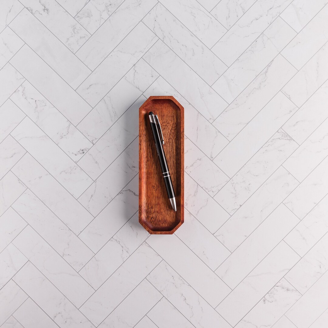 Wood Pen Dish | Modern Geometric Pen Tray for Desk | Wooden Office Desk ...