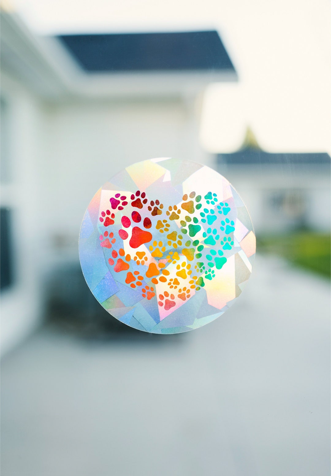 Suncatcher Colorful Dog Paw Prints | Dog Cat Pet Lover Gift Rainbow ...