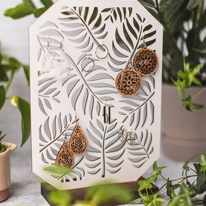 Tropical Leaf Design Wood Earring Holder Stand | Fern Earring Display ...