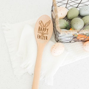 Happy Easter Wooden Spoon | Spring Easter Bunny Rabbit Wood Cooking ...