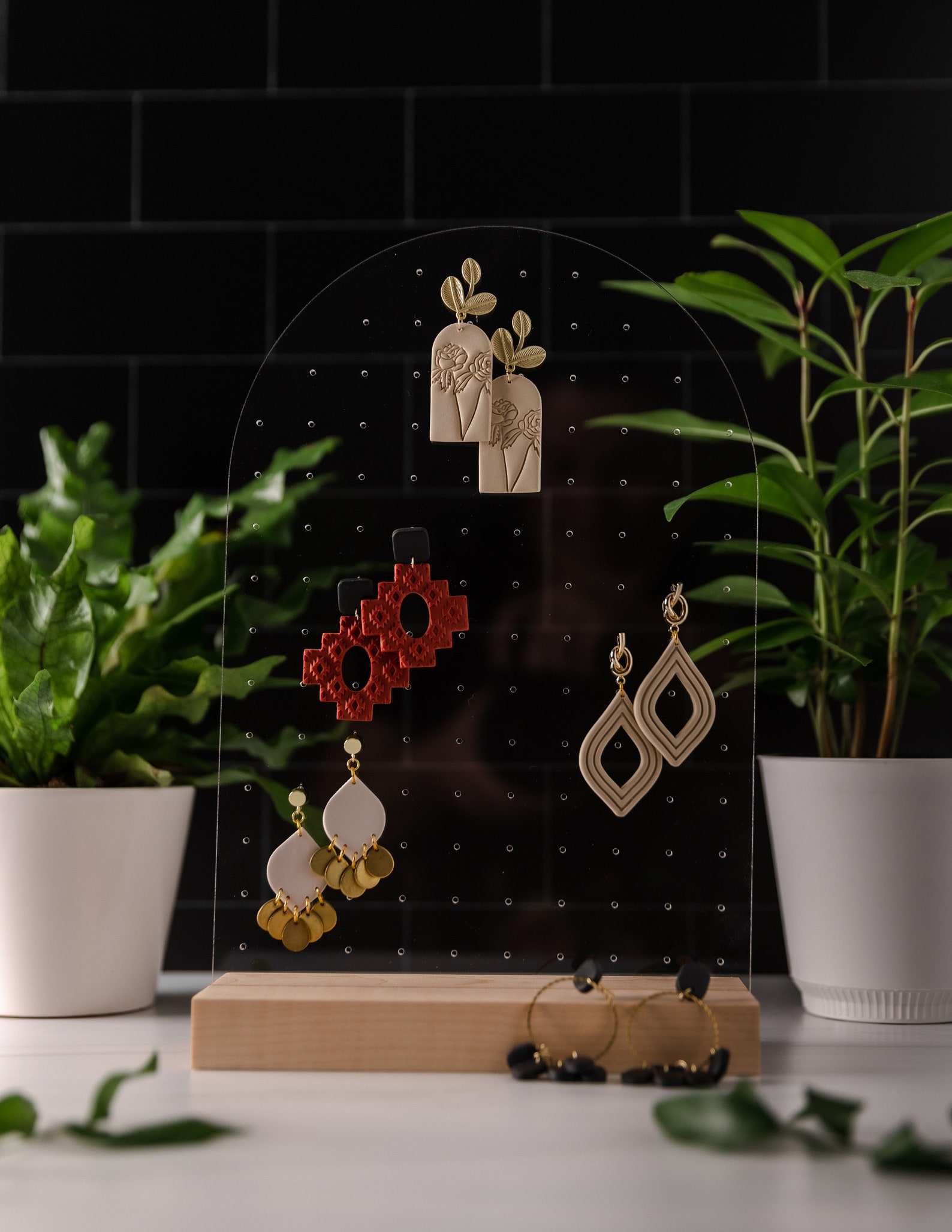 Large Acrylic Arch Earring Display With Wooden Stand Jewelry - Etsy