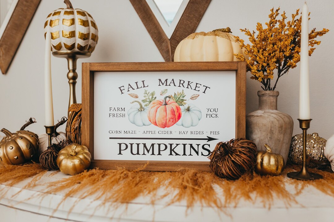Fall Pumpkins Wooden Sign | Framed Fall Market Pumpkin Modern Farmhouse ...