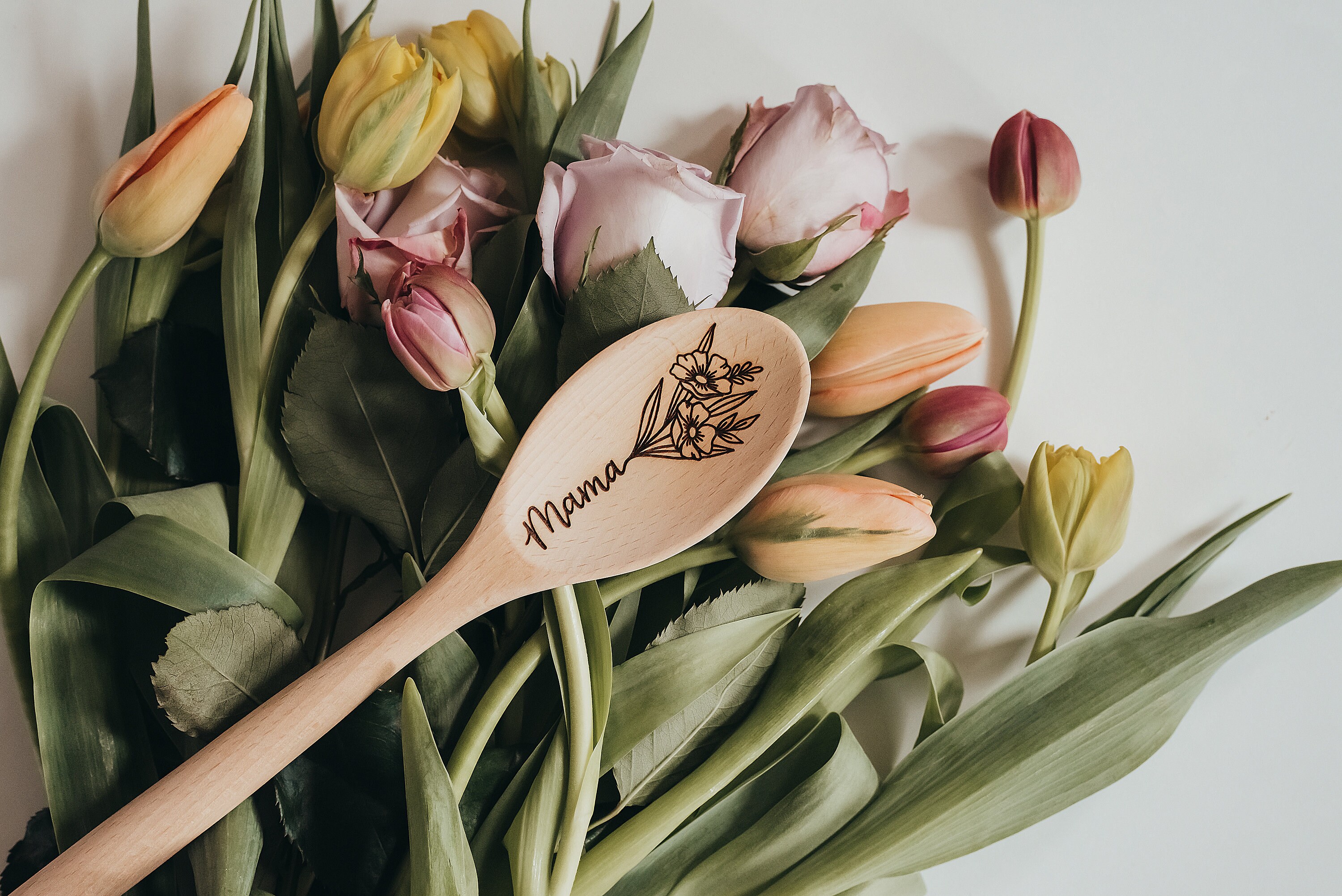 Mother's Day Spoon | Personalized Wooden Gift for Mom | Flower Bouquet ...