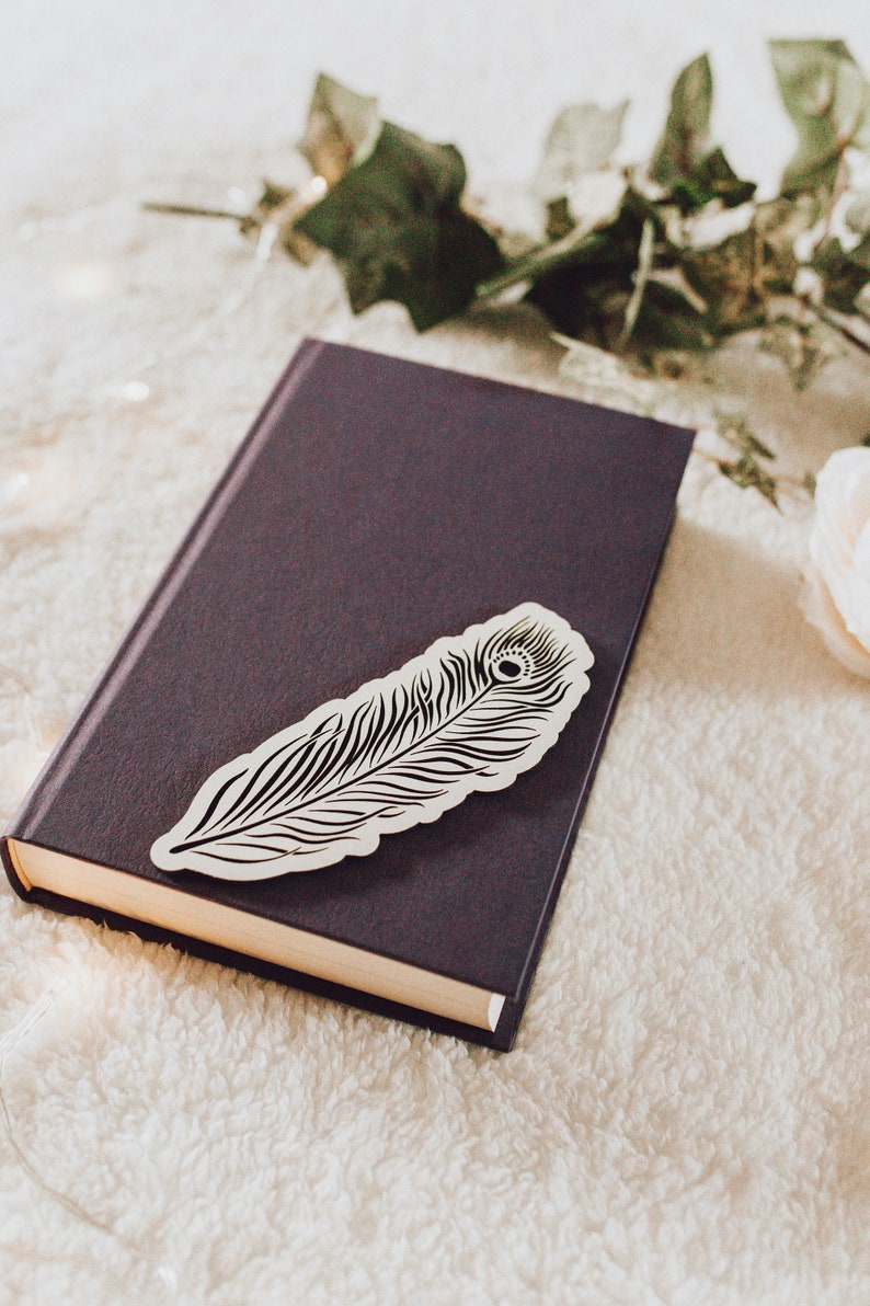 Feather Bookmark Laser Engraved White Feather Bookmark | Etsy