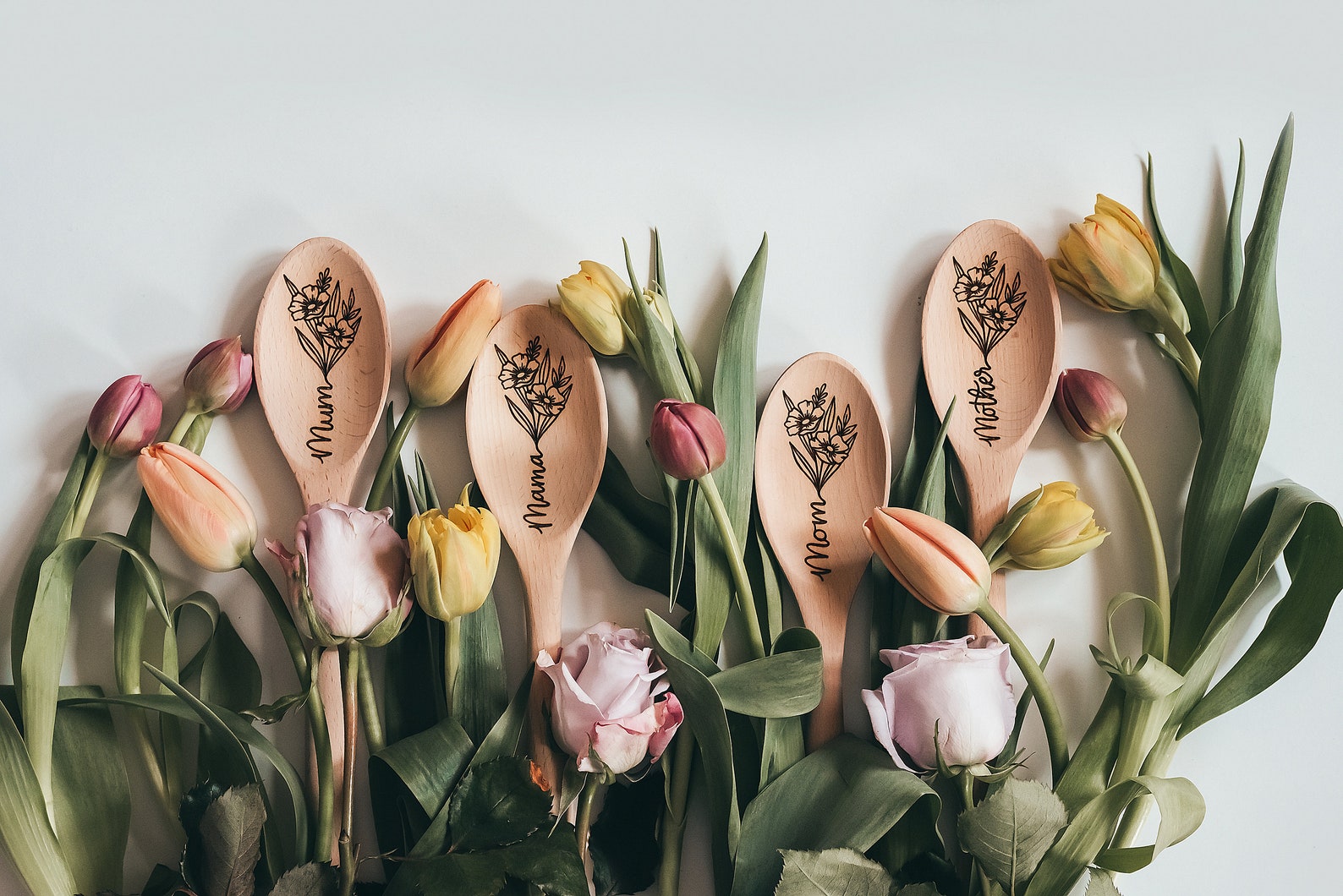 Mother's Day Spoon | Personalized Wooden Gift for Mom | Flower Bouquet ...