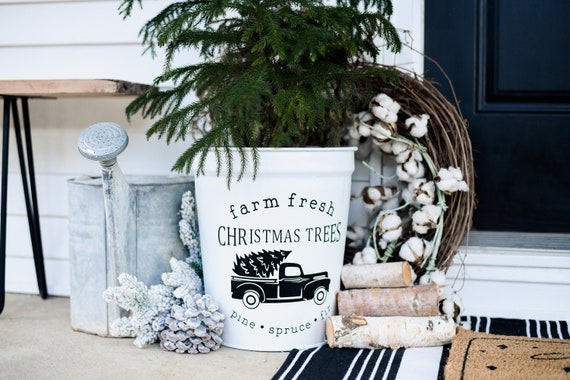 Farm Fresh Christmas Trees Metal Bucket White Christmas Tree - Etsy