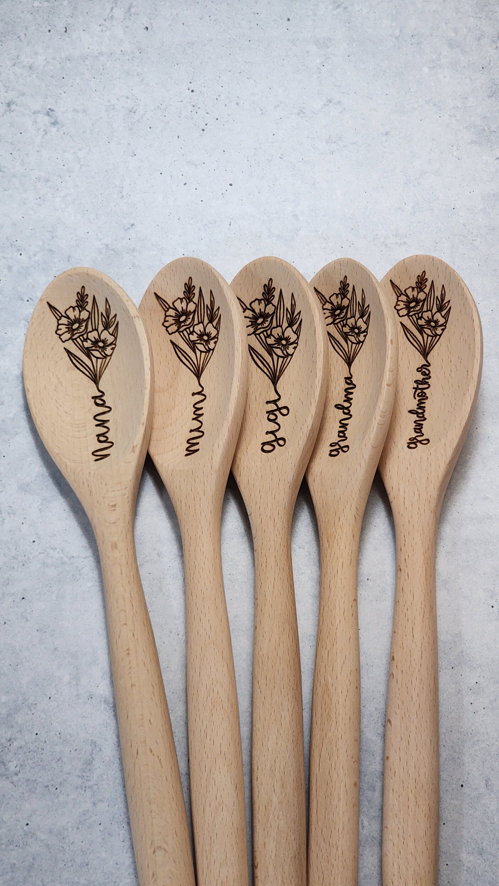 Grandma Spoon | Personalized Wooden Gift for Grandma | Flower Bouquet ...