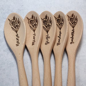 Grandma Spoon | Personalized Wooden Gift for Grandma | Flower Bouquet ...