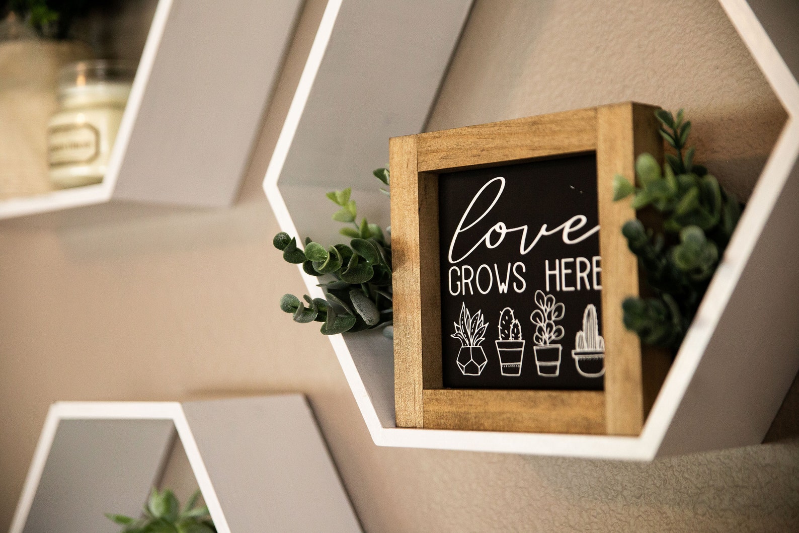 Love Grows Here Sign Mini Plant Lover Sign Cactus Succulent Farmhouse ...