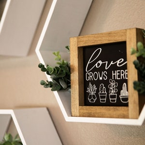 Love Grows Here Sign Mini Plant Lover Sign Cactus Succulent Farmhouse ...