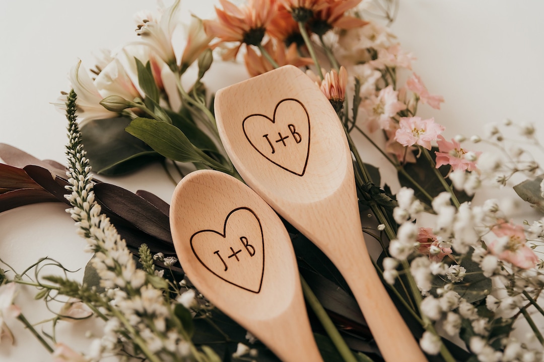 Personalized Wood Mixing Spoon or Spatula Heart With Initials | Bridal ...