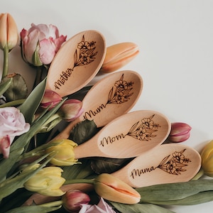 Mother's Day Spoon | Personalized Wooden Gift for Mom | Flower Bouquet ...