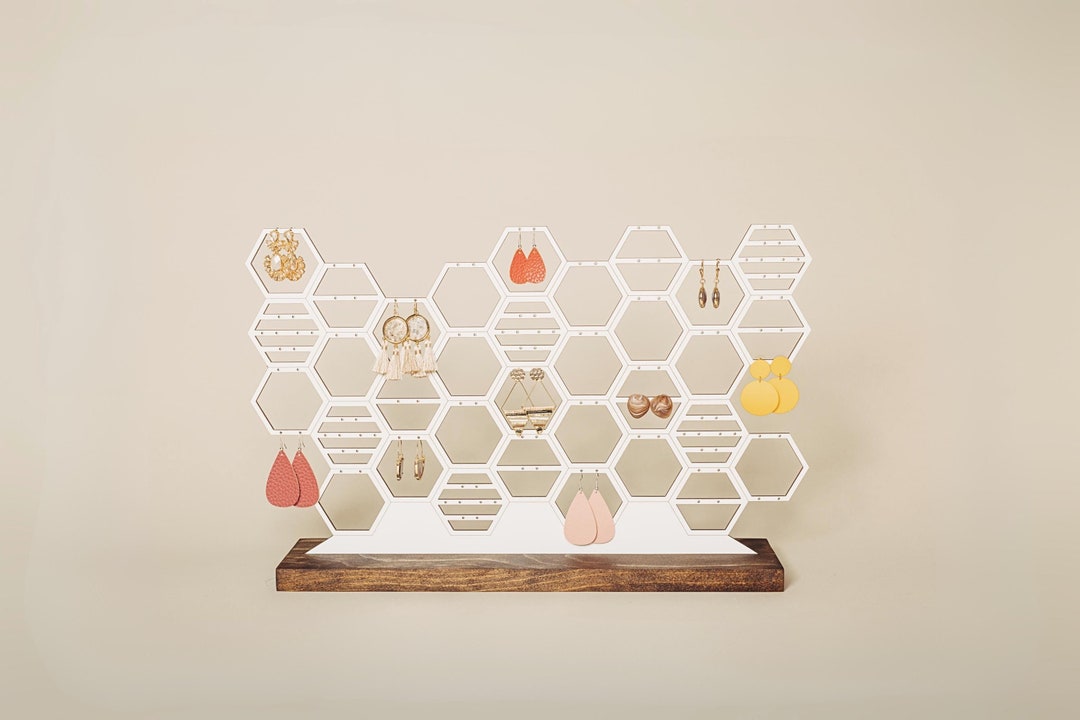Large Earring Organizer | Honeycomb Jewelry Holder Display | Modern ...