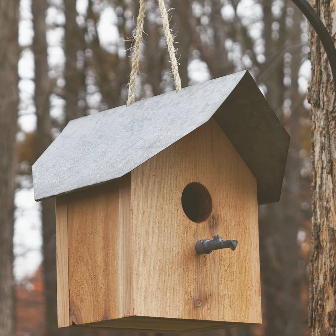 Galvanized Metal and Wood Birdhouse | Cedar Outdoor Birdhouse Made From ...