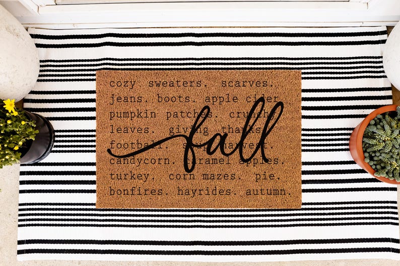 Fall Doormat | Fall Favorites Welcome Mat Pumpkins Leaves Football Corn ...