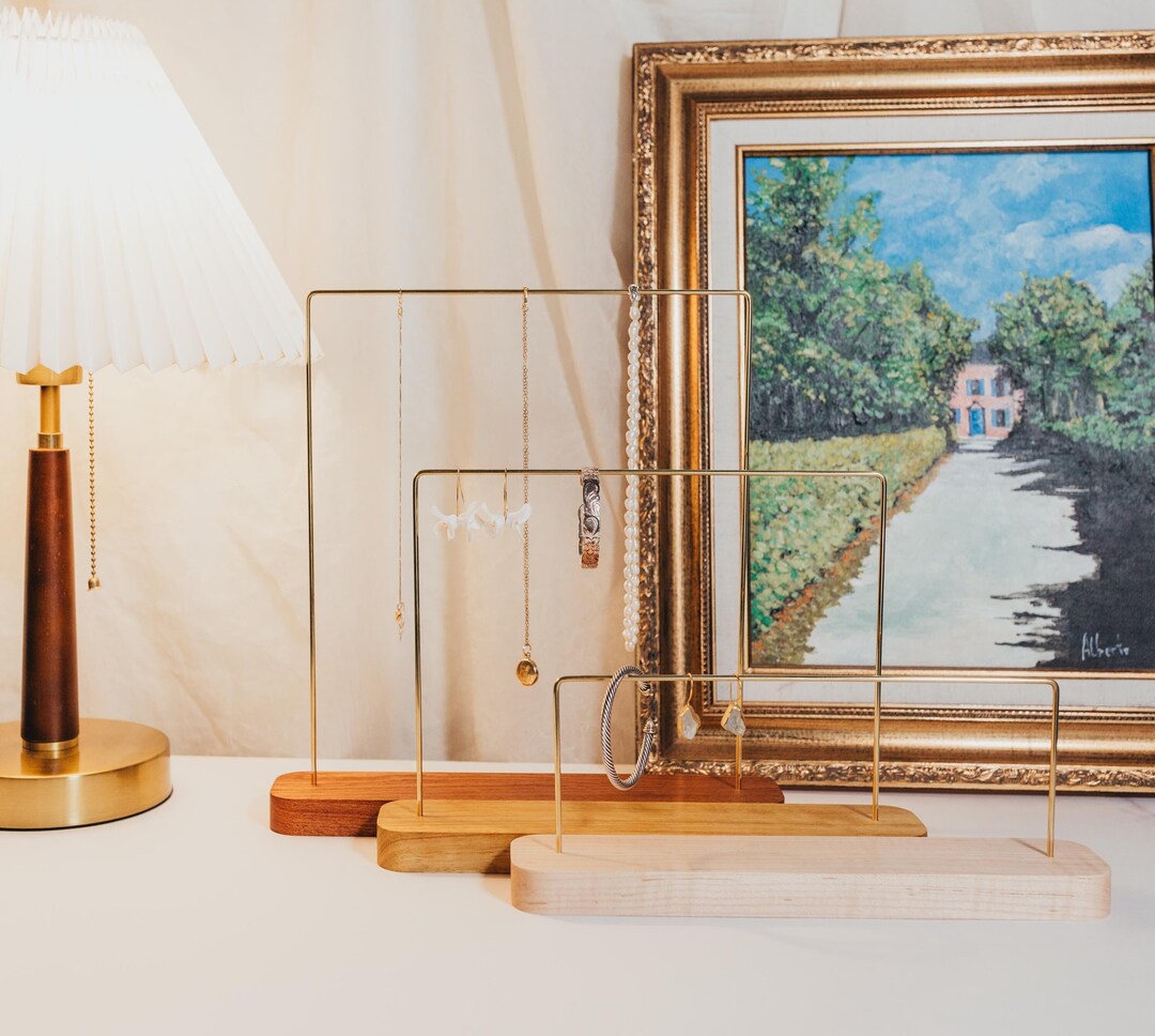 Brass and Wood Jewelry Stand | Jewelry Holder Organizer | Modern ...