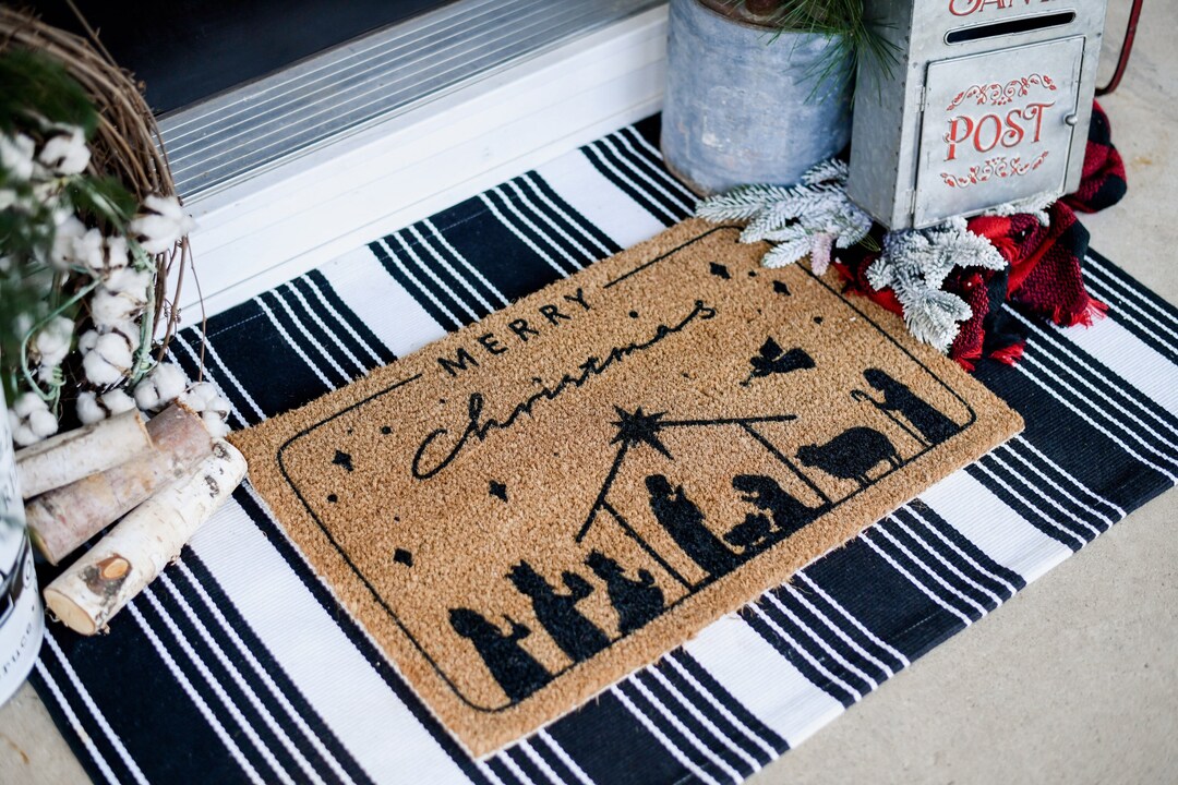 Christmas Welcome Mat Merry Christmas Nativity Scene Door Mat Front ...