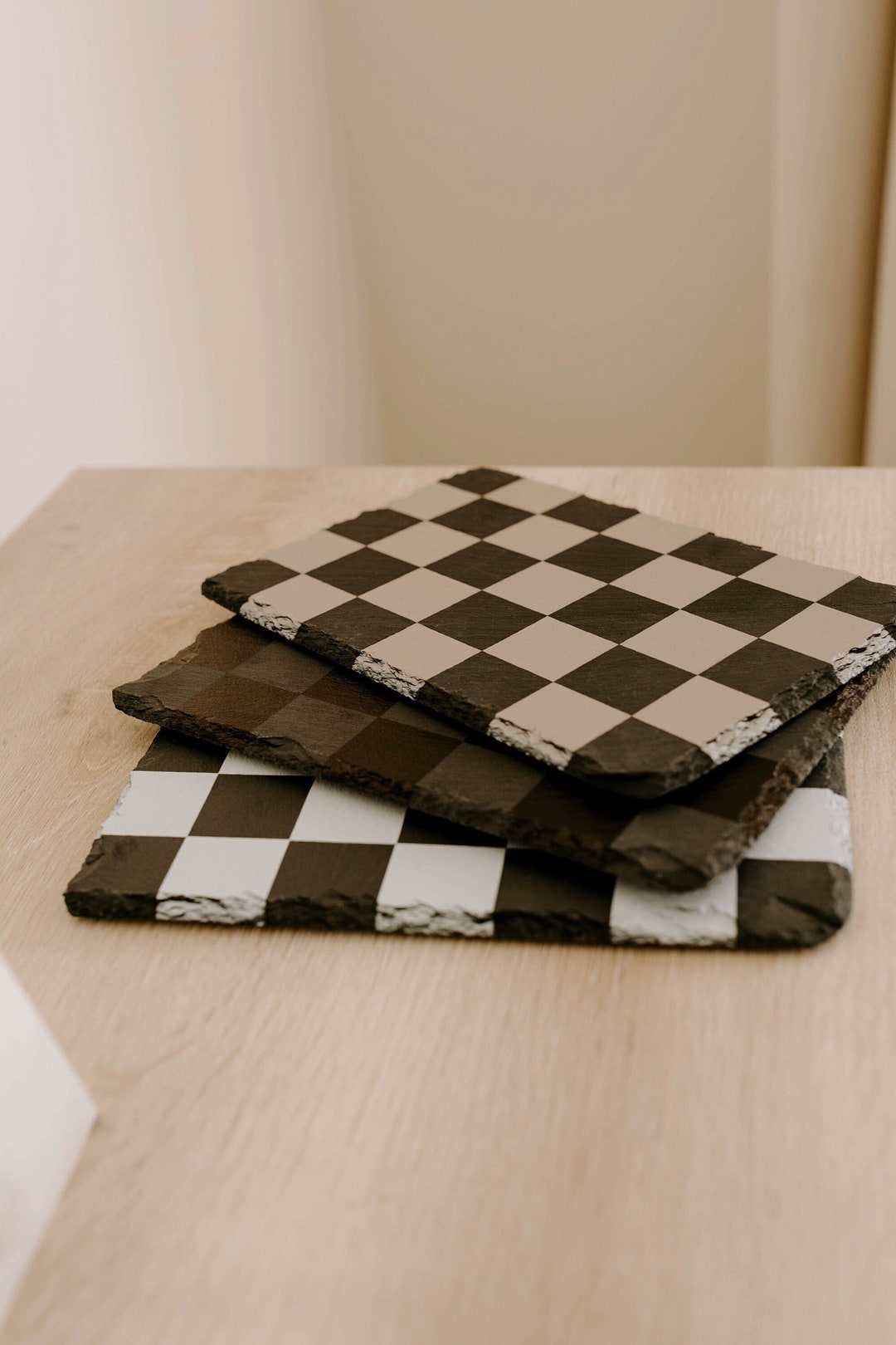 Checker Coaster | Long Checkered Print Tray | Checker Pattern Natural ...
