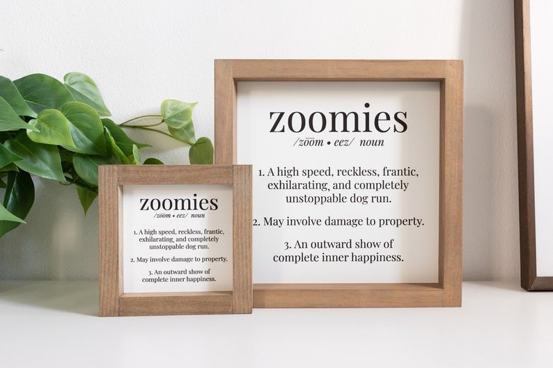 Zoomies Dog Sign | Wood Framed Zoomies Definition Dog Sign | Small or ...