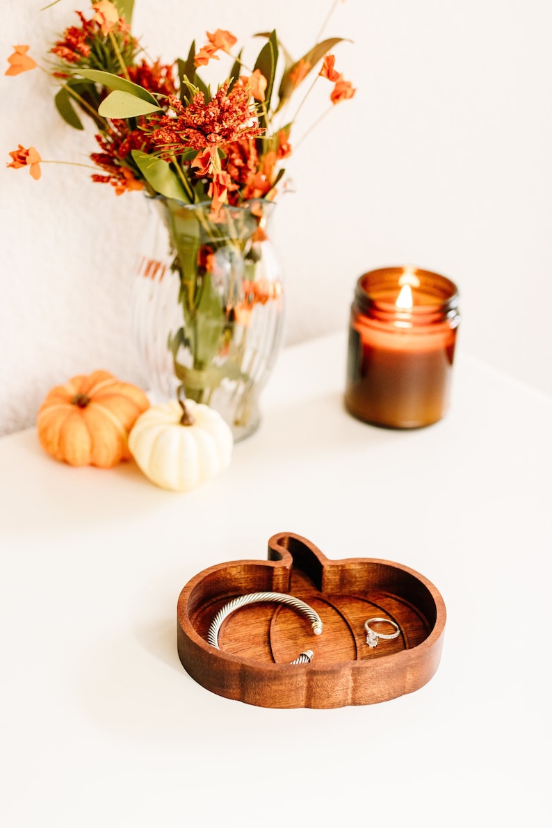 Pumpkin Shaped Wood Tray | Fall Halloween Jewelry Dish | Pumpkin ...