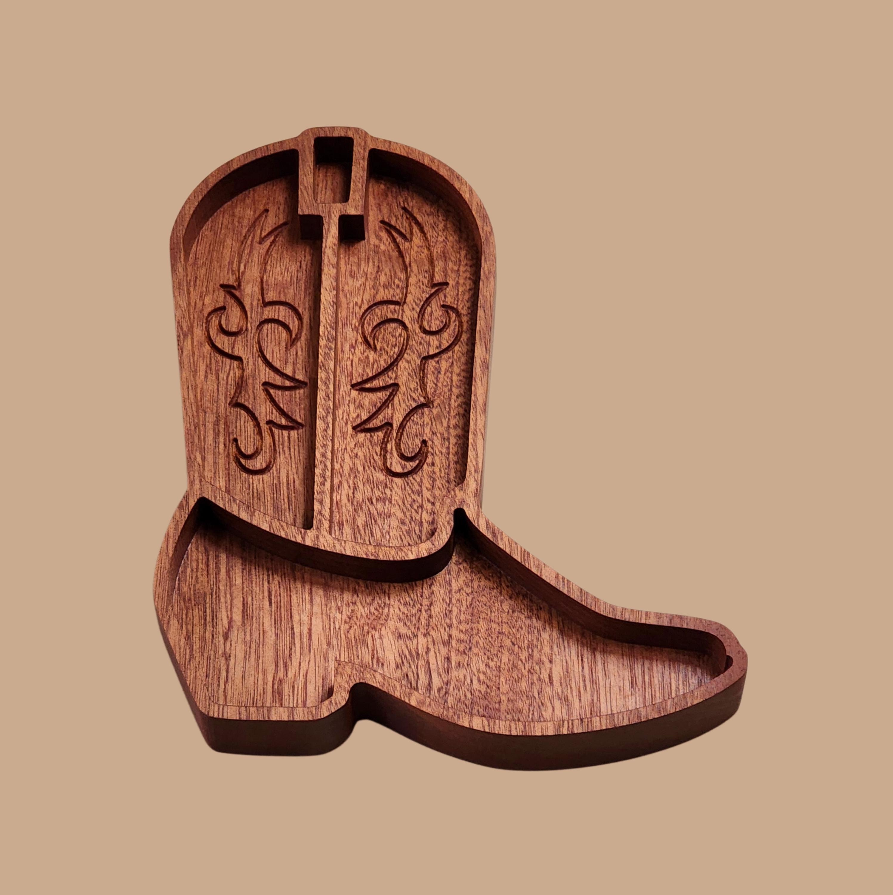 Wood Cowboy Boot Catch All Tray | Carved Cowgirl Chic Boot Design ...