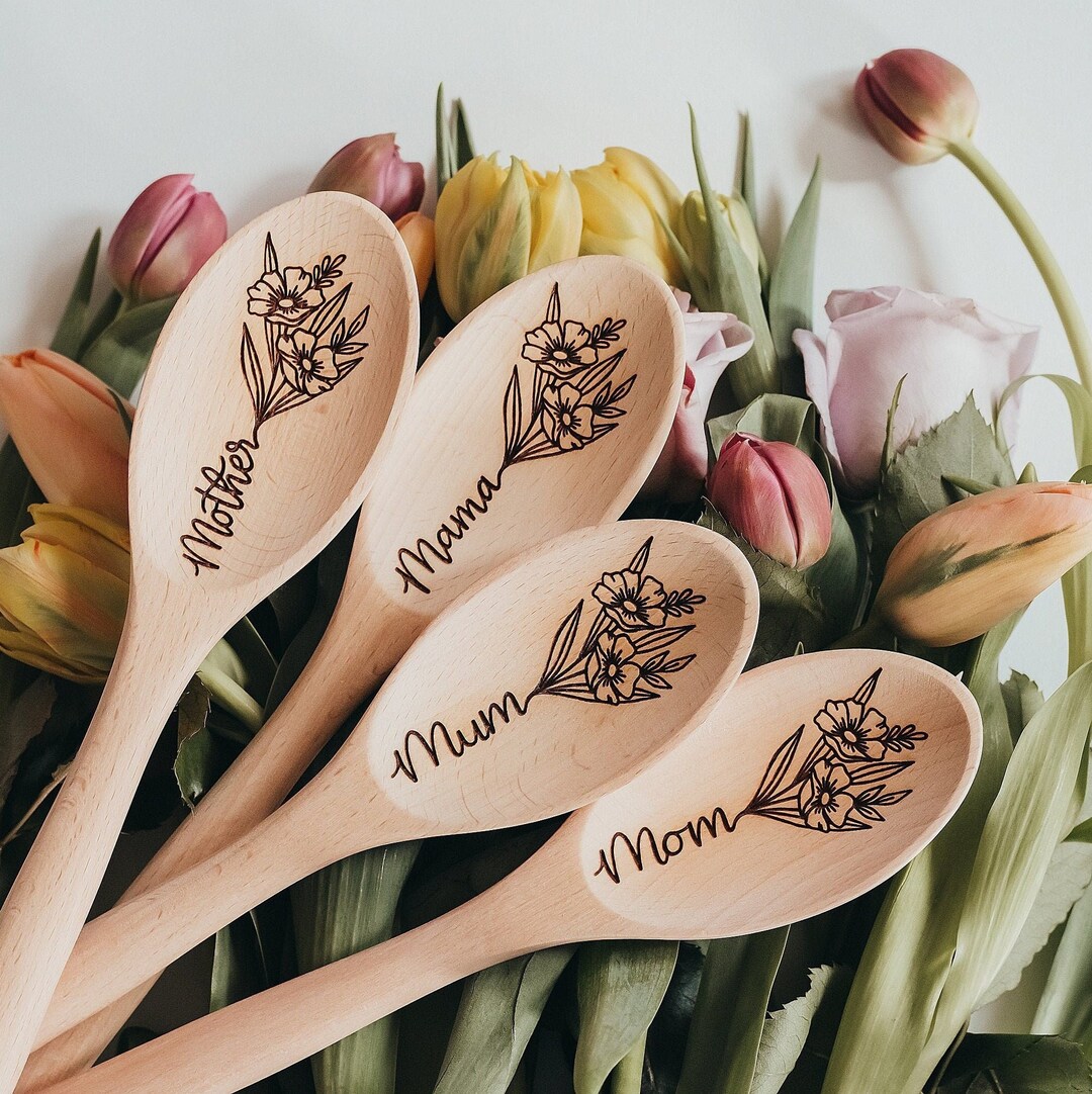 Mother's Day Spoon | Personalized Wooden Gift for Mom | Flower Bouquet ...