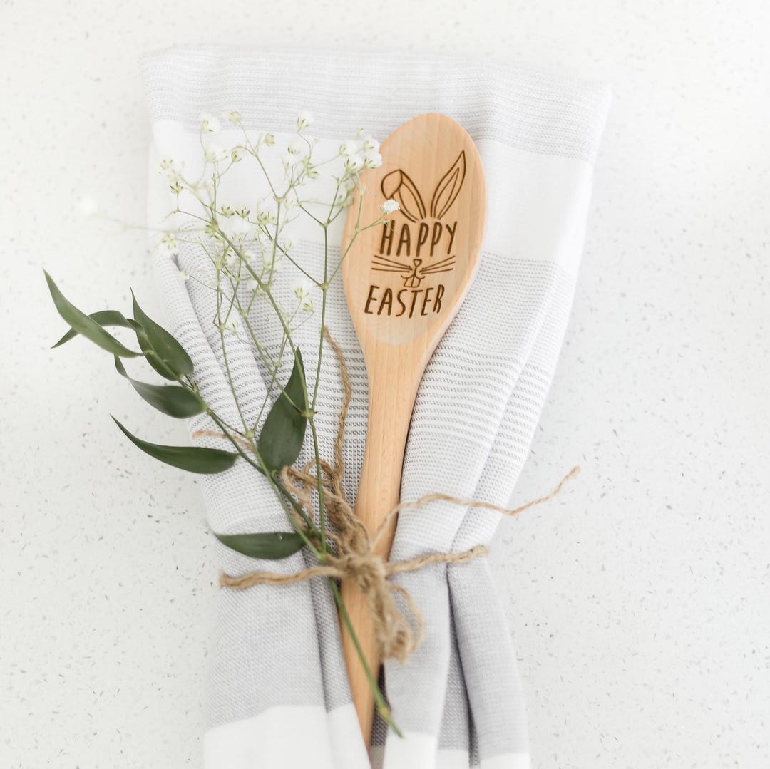 Happy Easter Wooden Spoon | Spring Easter Bunny Rabbit Wood Cooking ...
